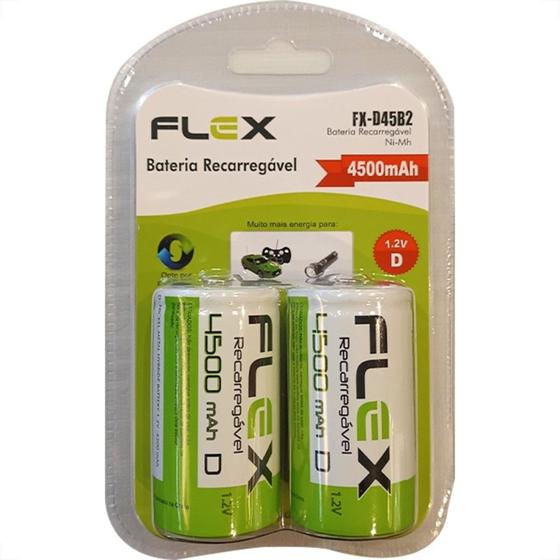 Pilha Recarregavel Flexgold Grande ''D'' Com 2 Pecas 4500Mah Fx-D45B2 - FLEX GOLD - Pilhas ...