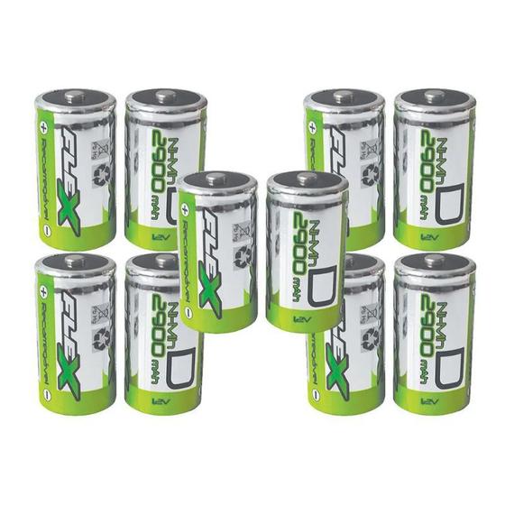 Pilha Tipo D (grande) 2900mah Recarregavel Flex Com 10 Unidades ...