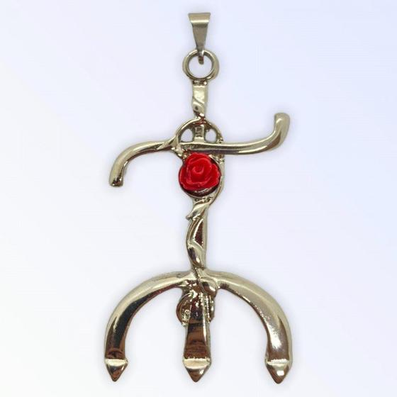 Pingente Tridente Pomba Gira com rosa 5,5 cm metal banhado - Lua Mística - 100% Original - Loja ...