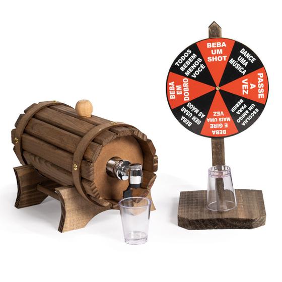 Pingometro barril rustico 900ml deitado com jogo roleta drink, copo e ...