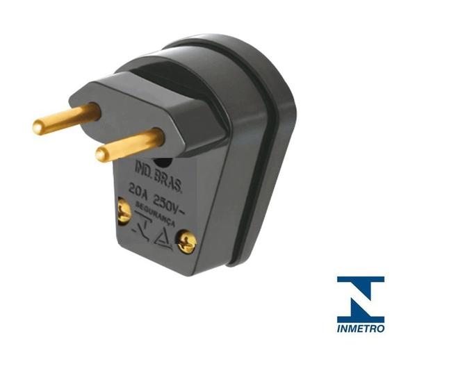 Pino de Tomada 20a Macho Maciço 90 Graus 2 Pinos Grosso Prensa Cabo 2P ...