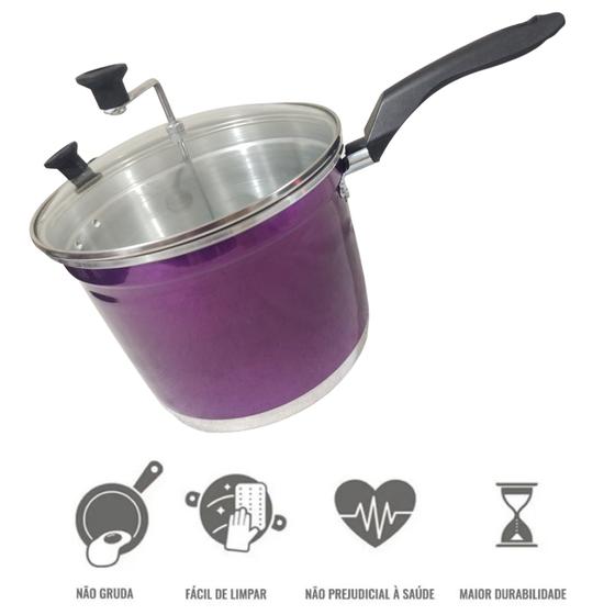 Pipoqueira Panela Alumínio 5 Litros Pipoca Doce/sal Tampa de Vidro Na ...