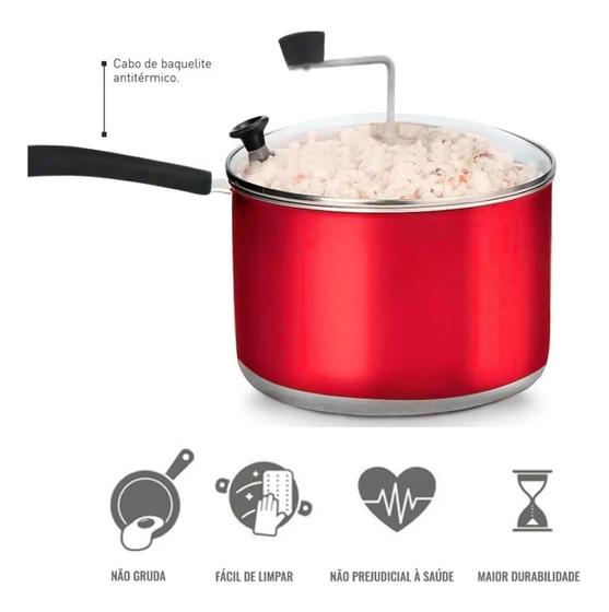 Pipoqueira Panela de Alumínio com tampa de vidro Grande na Cor Vermelha ...