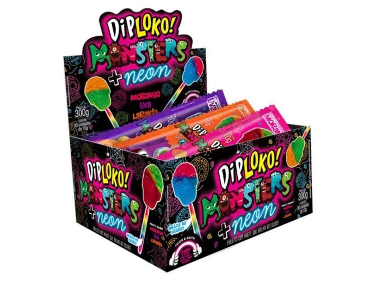 Pirulito Dip Loko Neon Caveira Brilha no Escuro 30u - Danilla Foods ...