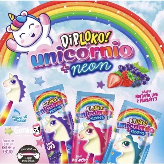 Pirulito Dip Loko Neon Unicórnio de 11g - Danilla Foods - Pirulito ...