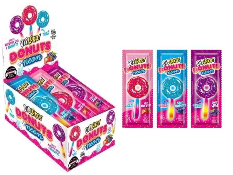 Pirulito DipLoko Neon Donuts Brilha no Escuro 30u - Danilla Foods ...
