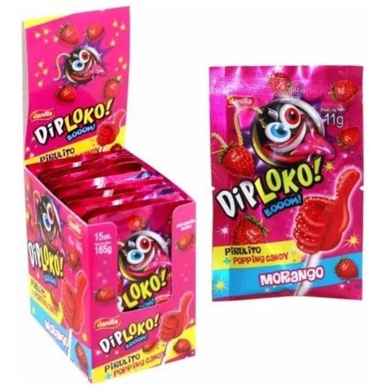 Pirulito Explosivo DipLoko Morango Com 15 unidades - Danilla - Pirulito ...