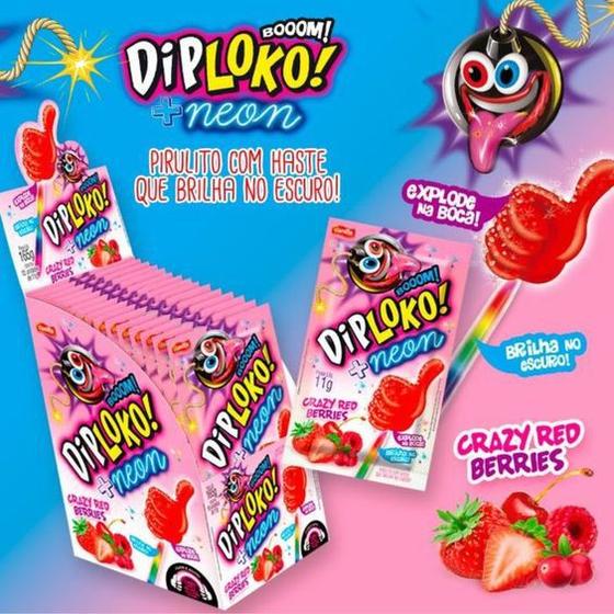 Pirulito Explosivo Neon Sabor Frutas Vermelhas 30 Unidades - Danilla ...