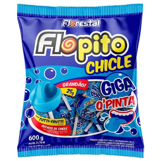 Pirulito Flopito Giga Chicle Pinta Língua Azul - 600g - Florestal ...