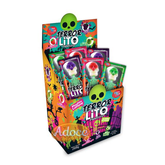 Pirulito lollipop sortido terror lito esqueleto 24unx12g doce mix candy ...
