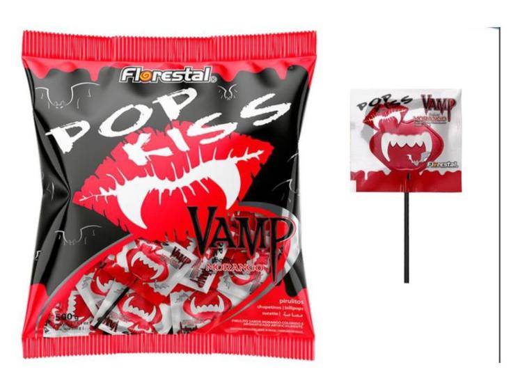 Pirulito Pop Kiss Vampiro Morango C/50 Un - 500g - FLORESTAL - Pirulito - Magazine Luiza