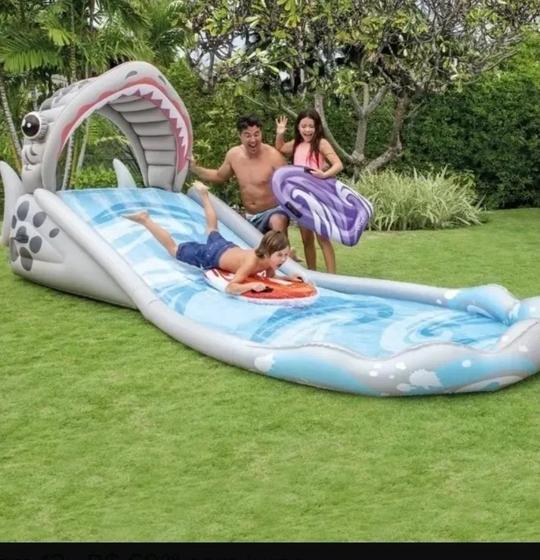 Piscina Escorregador Playground Inflável Tubarão Intex 57159 - Piscina ...