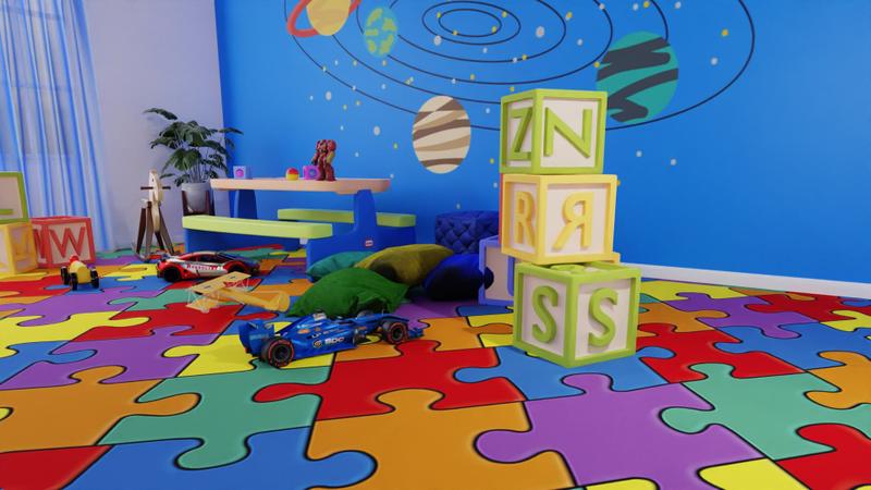 Piso Vinilico Em Manta Ambiente Infantil Unix 8m² 2,5mm Quebra Cabeça ...