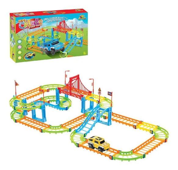 Pista de Carrinho Mini Cidade com Ponte 95 peças - Art Brink - Pistas ...