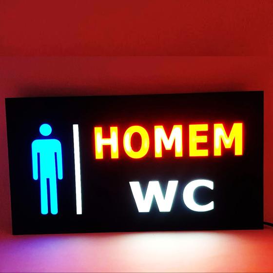 Placa Aviso Homem WC Letreiro Luminoso Neon Painel Led fluorescente ...