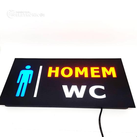 Placa Aviso Homem WC Letreiro Luminoso Neon Painel Led fluorescente ...
