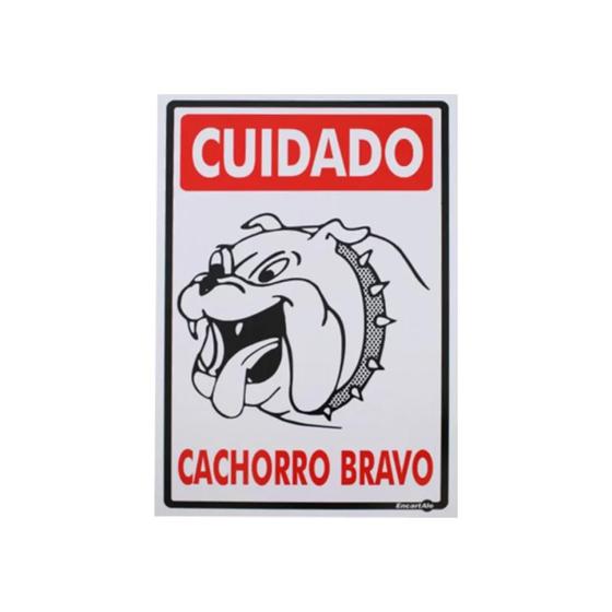 Placa Cuidado Cão Bravo 20 x 30 Cm PS22 Encartale - Placa de ...