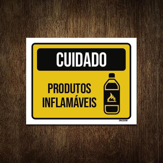 Placa Cuidado Produtos Inflamáveis 18X23 - Sinalizo.Com - Placa de ...