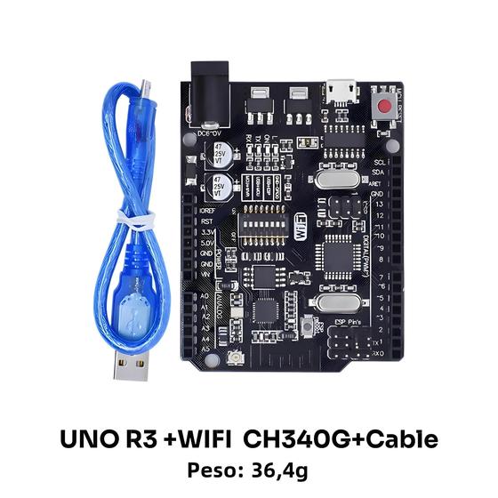 Placa De Desenvolvimento Arduino Uno R3 Atmega328p Com Ch340g E Wifi Esp8266 Robótica 