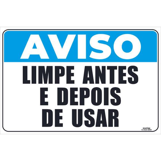 Placa de Sinalização Aviso Limpe Antes e Depois de Usar - Império da ...