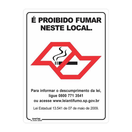 Placa de Sinalização É Proibido Fumar Neste Local - Império da ...