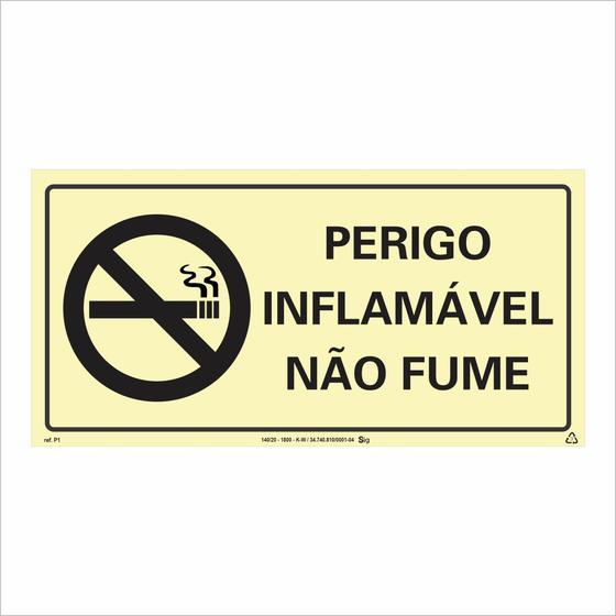 Placa de Sinalização Perigo Inflamável Não Fume Fotoluminescente - Sig ...