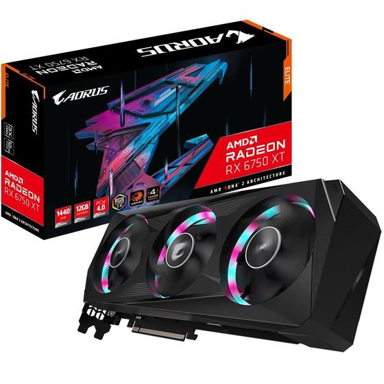 Placa de Vídeo RX 6750 XT ELITE AORUS Radeon, 12GB GDDR6, RGB, AMD RDNA ...