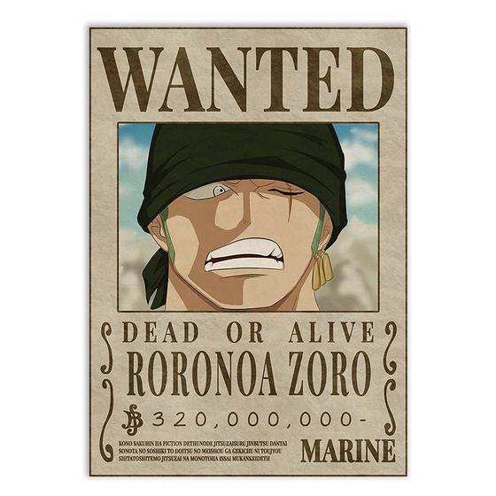 Placa Decorativa One Piece Cartaz Procurado Zoro Wanted - Isca Zero ...