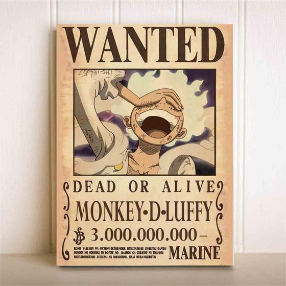 Placa Decorativa Quadro Anime One Piece WANTED Luffy Nika Gear 5 ...