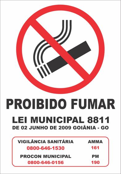 Placa PROIBIDO FUMAR - LEI MUNICIPAL - 21X30 CM - PS 1MM Fundo BRANCO ...