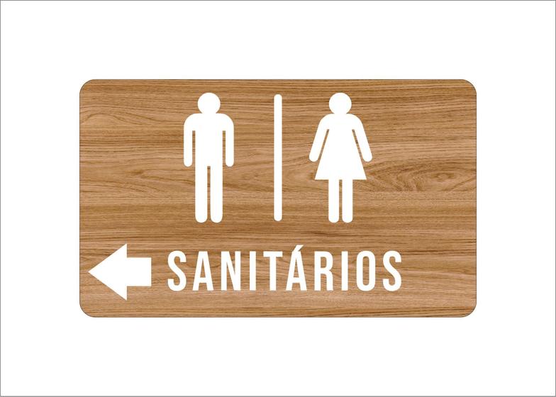 Placa Sanitários Masculino e Feminino com seta Esquerda - Banheiro ...