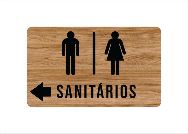 Placa Sanitários Masculino e Feminino com seta Esquerda - Banheiro ...