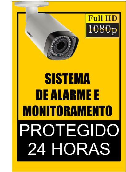 Placa Sinalização Aviso Protegido 24 Hrs Camera Segurança - Adesivos ...