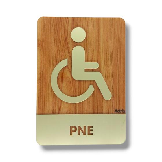 Placa Sinalização Banheiro 100% Acrílico Freijo e Dourado PNE - ACTRIX ...