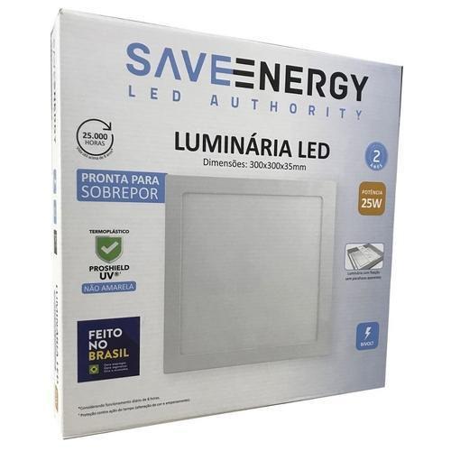 Plafon Led Sobrepor 30X30 25W Branco Neutro 4000K Save - Save Energy - Plafon - Magazine Luiza