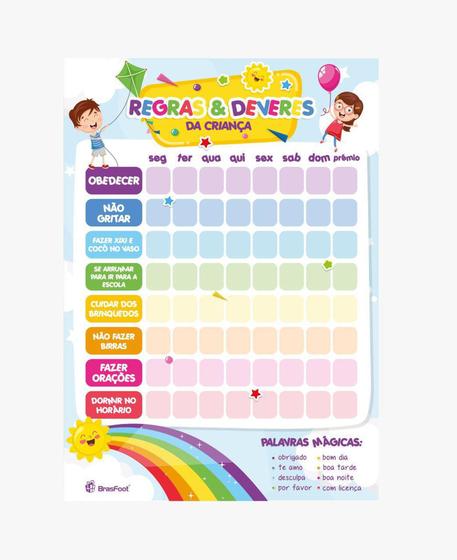 Planner Semanal Kids Magnético Imã - Regras e Deveres da Criança ...