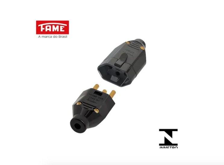 Plug Macho 10a + Plug Fêmea 10a 2p+t Fame Original Preto - Plugs e ...