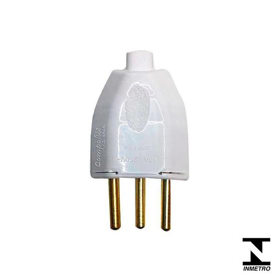 Plug Macho Branco 2P+T - 10A/250V Inmetro - Compolux - Plugs e Adaptadores - Magazine Luiza