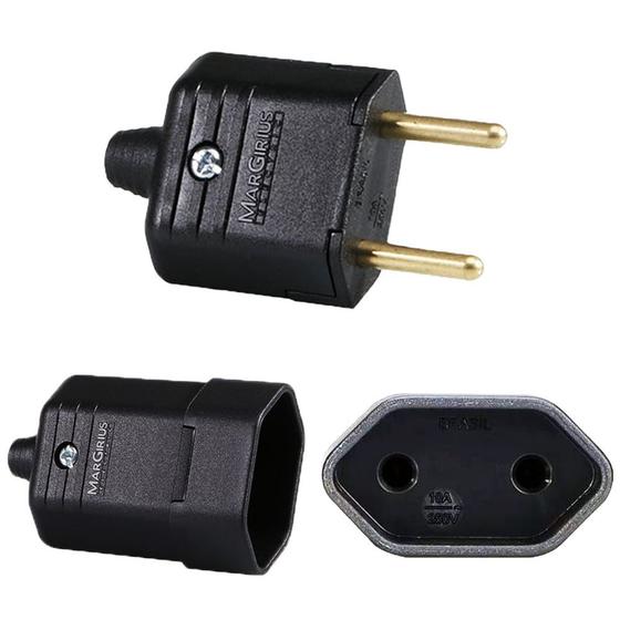 Plug Plug Macho 2 Pinos + Tomada Femea 10a Preto Margirius - Plugs e ...
