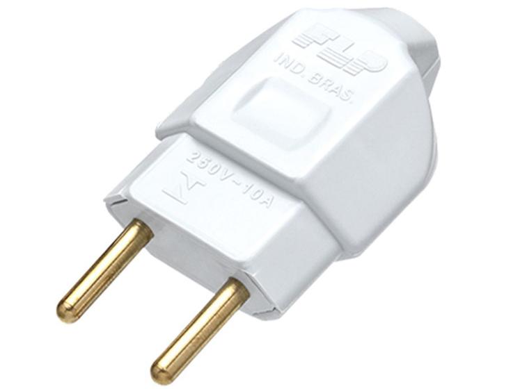 Plugue Pino Macho 2p 10A Maciço Com Inmetro Branco - FLP - Plugs e ...