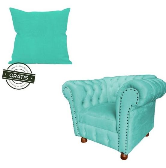 Poltrona Luiz Xv Capitonê Retrô + 1 Almofada - Suede Azul Turquesa ...