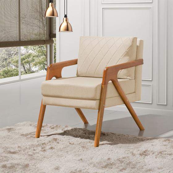 Poltrona Mona Luxo Onix Madeira Maciça Tecido Linho Bege - HOME NOBRE ...