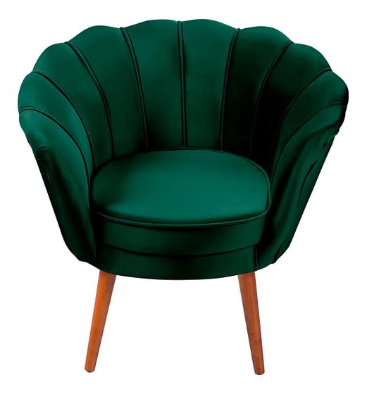 Poltrona Pérola Veludo Verde Militar Pétala com Pés Palito em Madeira ...