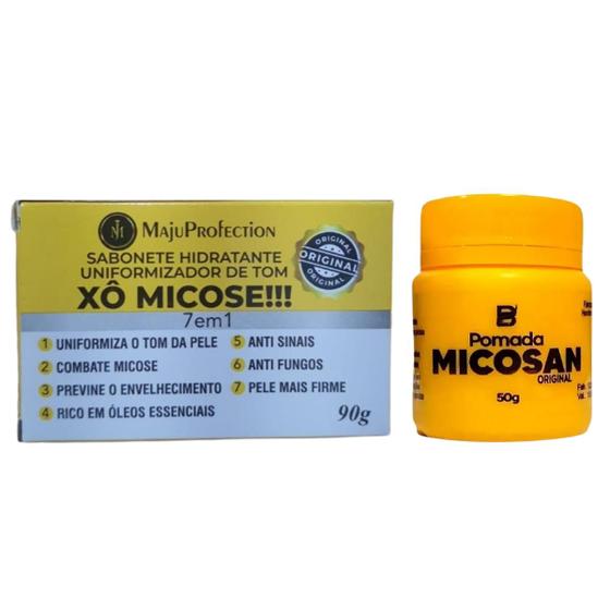 Pomada Micosan 50g e Sabonete Xô Micose Maju Profection 90g Micose e ...