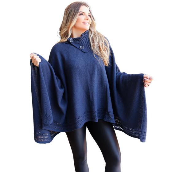 Poncho Feminino de Tricô Mousse Liso e Gola Alta - GIP - Poncho ...
