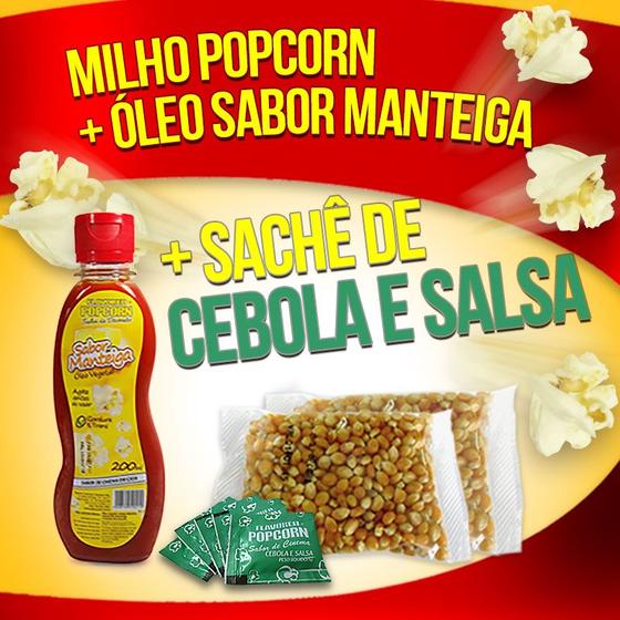 Popcorn Premium 200g milho + Óleo sabor Manteiga + 05 Sachê de Cebola e ...