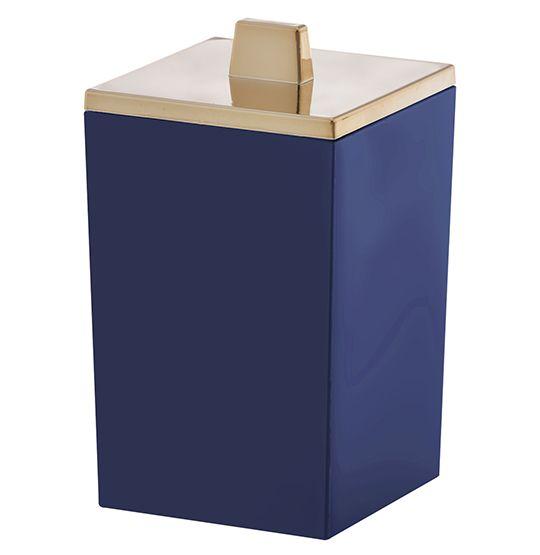 Porta algodao / cotonete de acrilico quadrado azul marinho bagno 12,5x6 ...