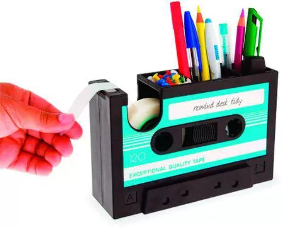 Porta Canetas Lápis Fita adesiva tipo fita cassete Azul - rewind desk ...