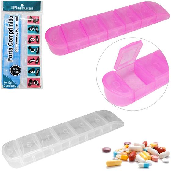 Porta comprimido de plastico retangular semanal com 7 compartimentos ...