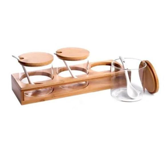 Porta Condimentos Bambu E Vidro 3 Peças Com Suporte - O'Lala - Porta ...